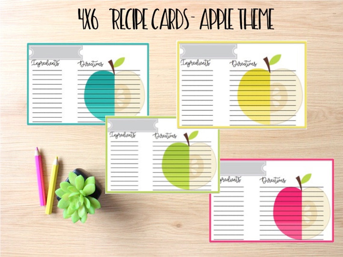 Printable Recipe Cards 4x6, Instant Download Apple Theme - Etsy