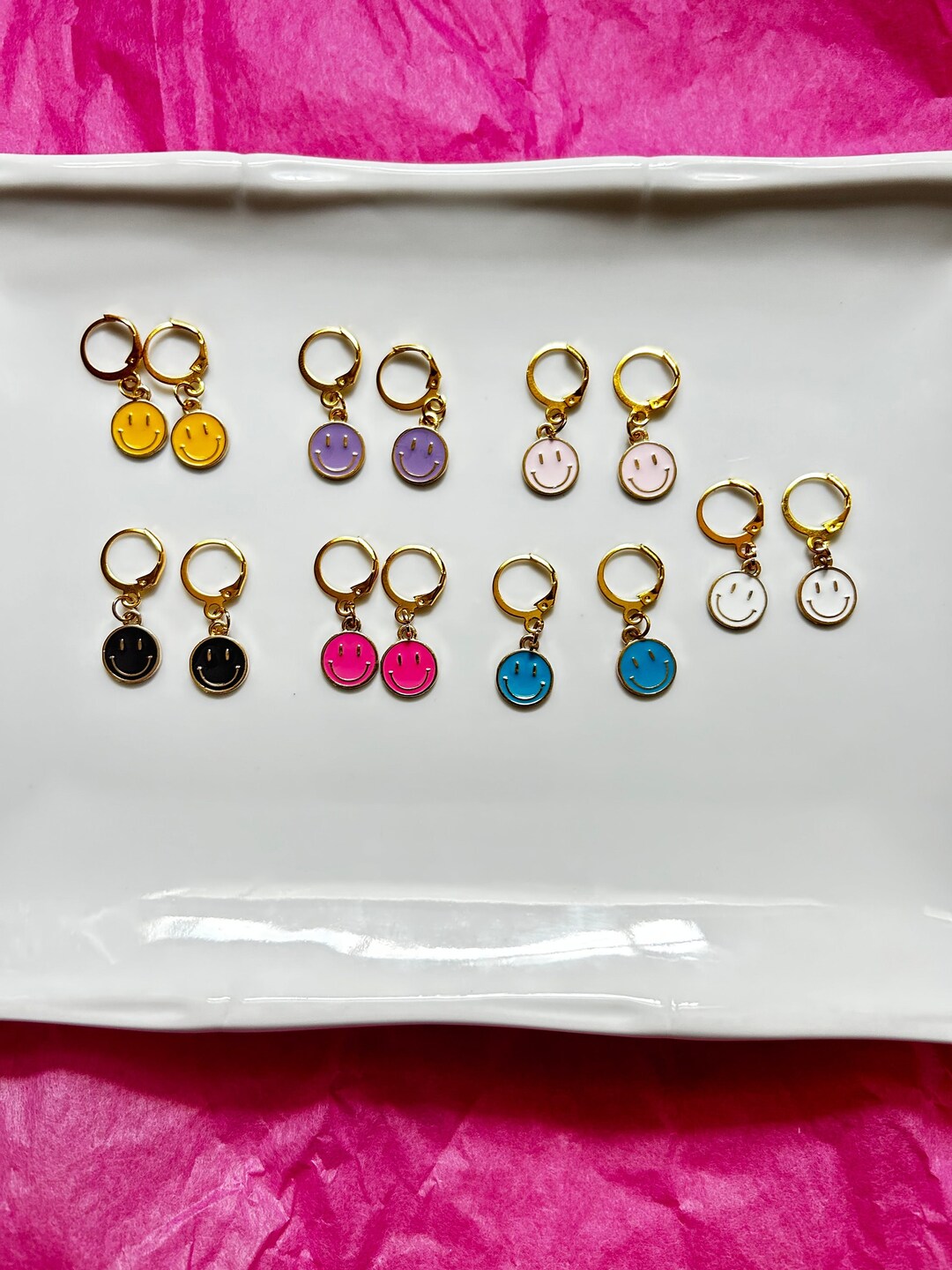 Smiley Face Dangle Earrings - Etsy