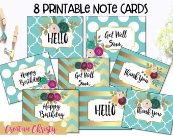 Black and White Note Cards Printable Set of 8 Stationery Polka | Etsy