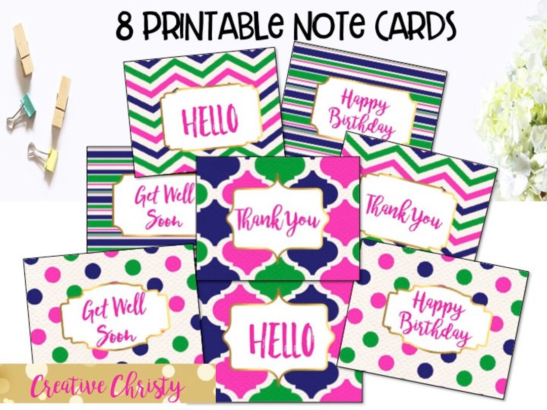 Blue and Green Note Cards Printable Set of 8 Stationery Polka Dots and ...