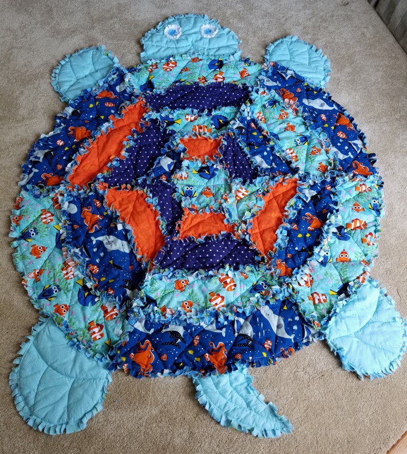 Sea Turtle Rag Quilt - Light Aqua - Etsy