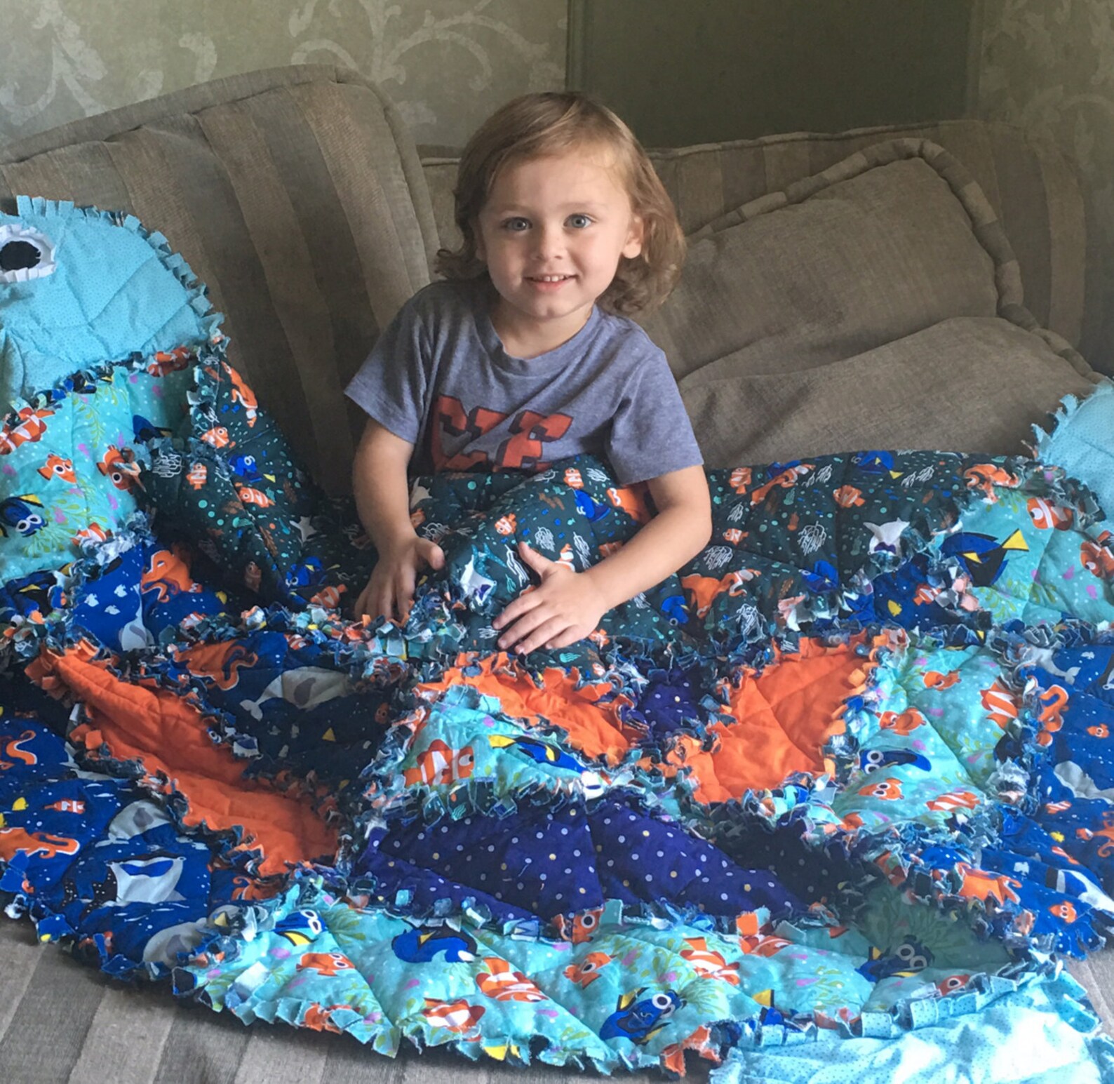 Sea Turtle Rag Quilt - Light Aqua - Etsy