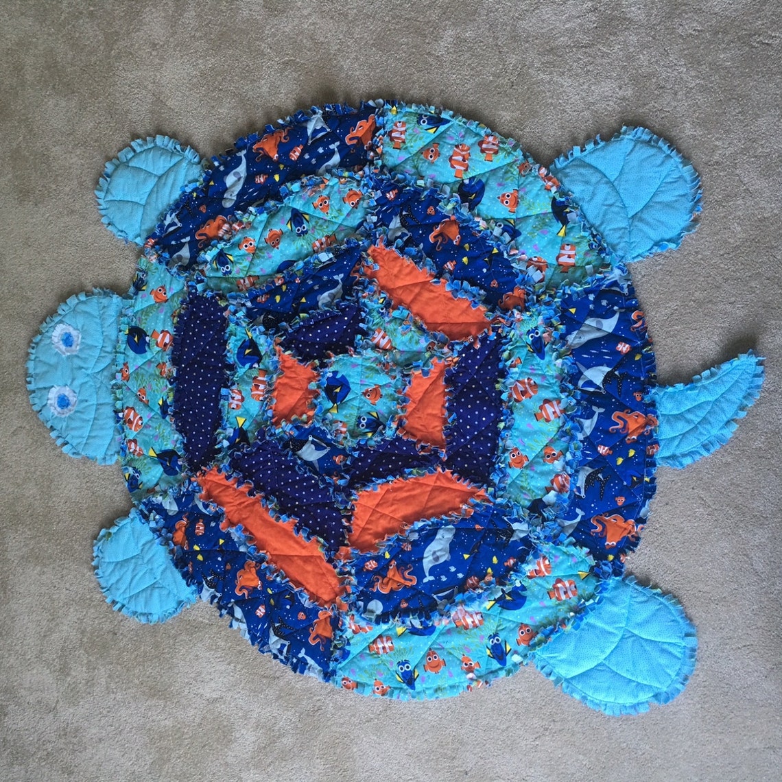 Sea Turtle Rag Quilt - Light Aqua - Etsy