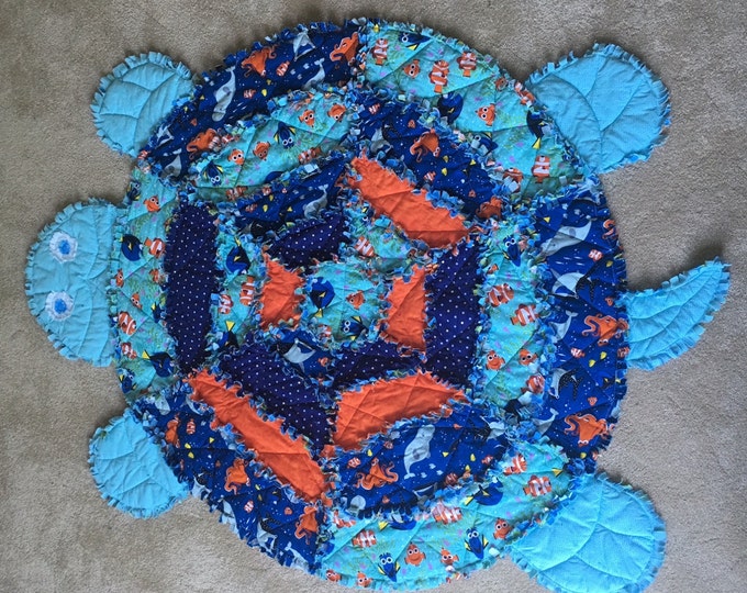 Sea Turtle Rag Quilt - Light Aqua - Etsy
