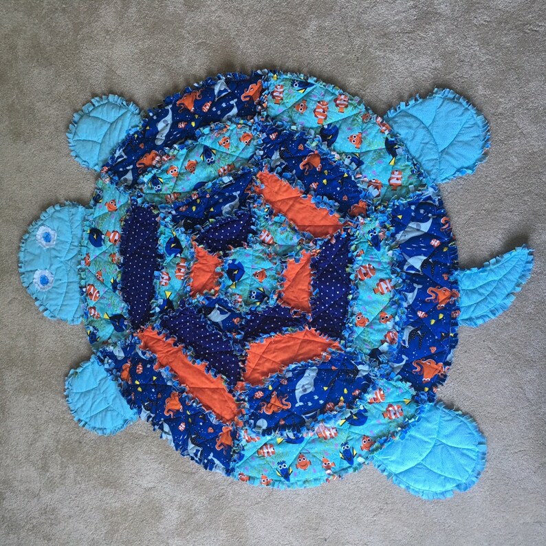 Sea Turtle Rag Quilt - Light Aqua - Etsy