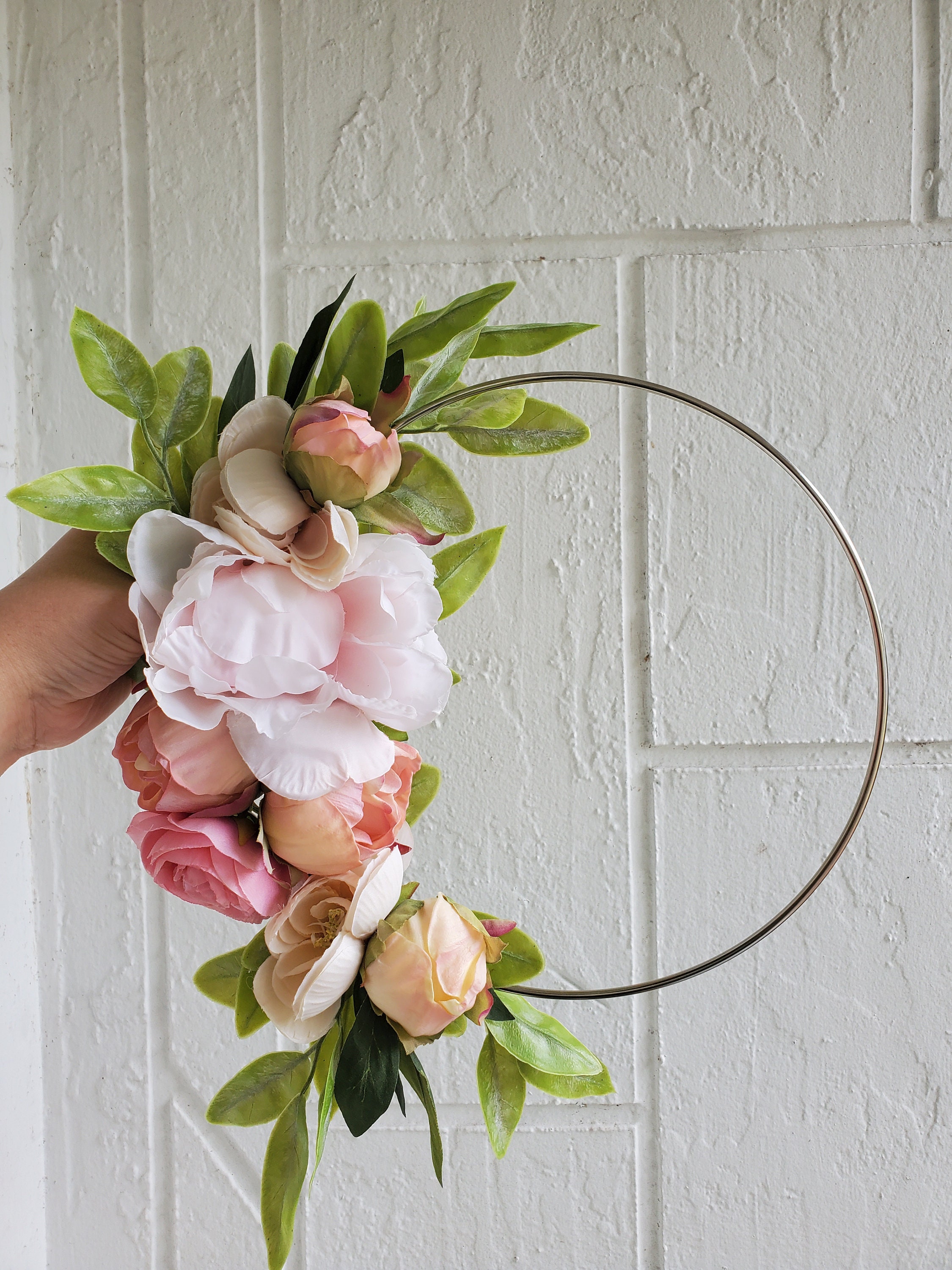 Floral Hoop Bouquet, Floral Wreath, Bouquet Hoop, Pink and Cream ...