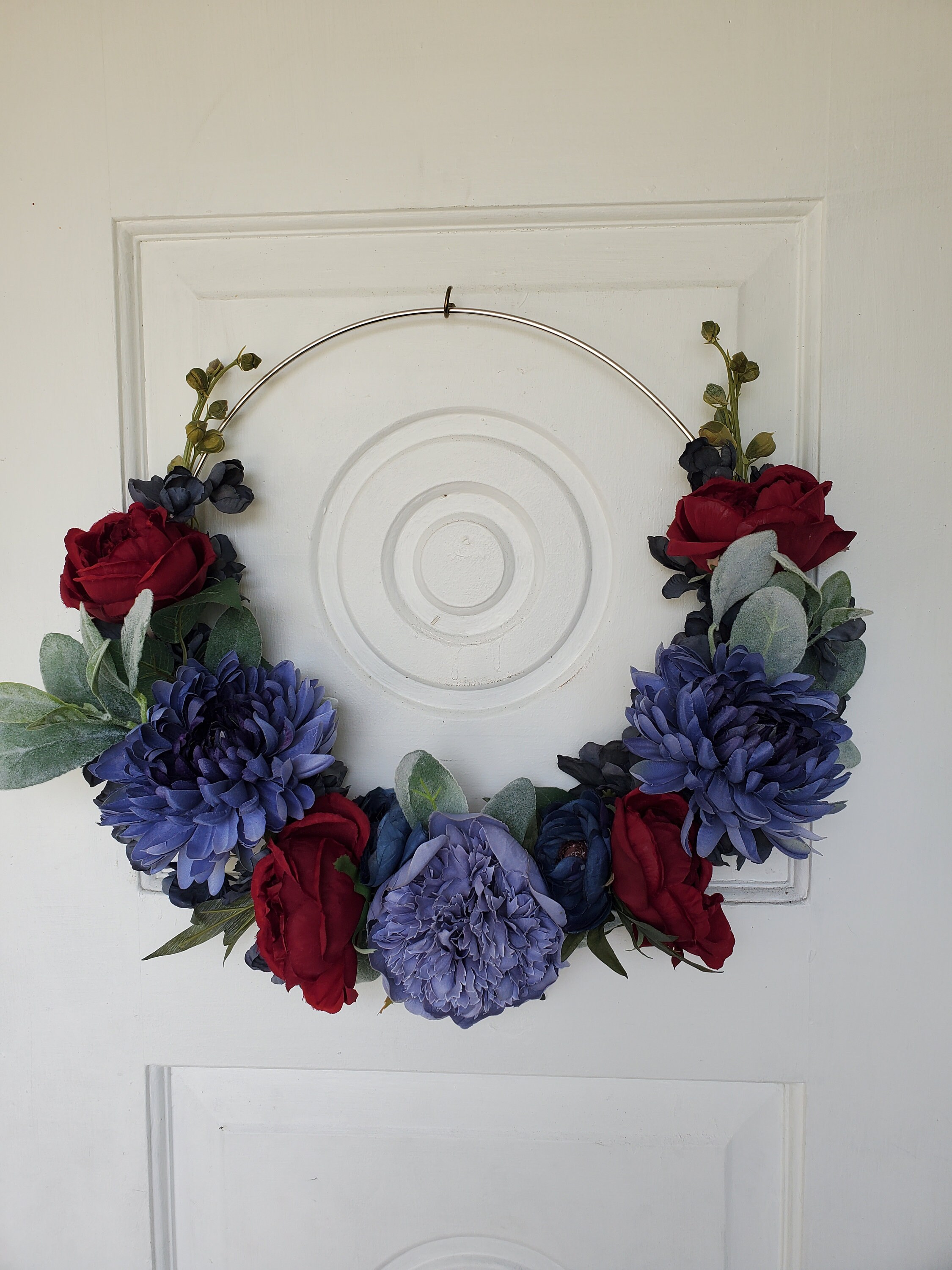 Floral Hoop Bouquet, Flower Wreath, Floral Hoop Decor, Dusty Blue and ...