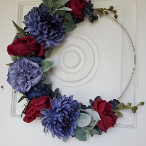 Floral Hoop Bouquet, Flower Wreath, Floral Hoop Decor, Dusty Blue and ...