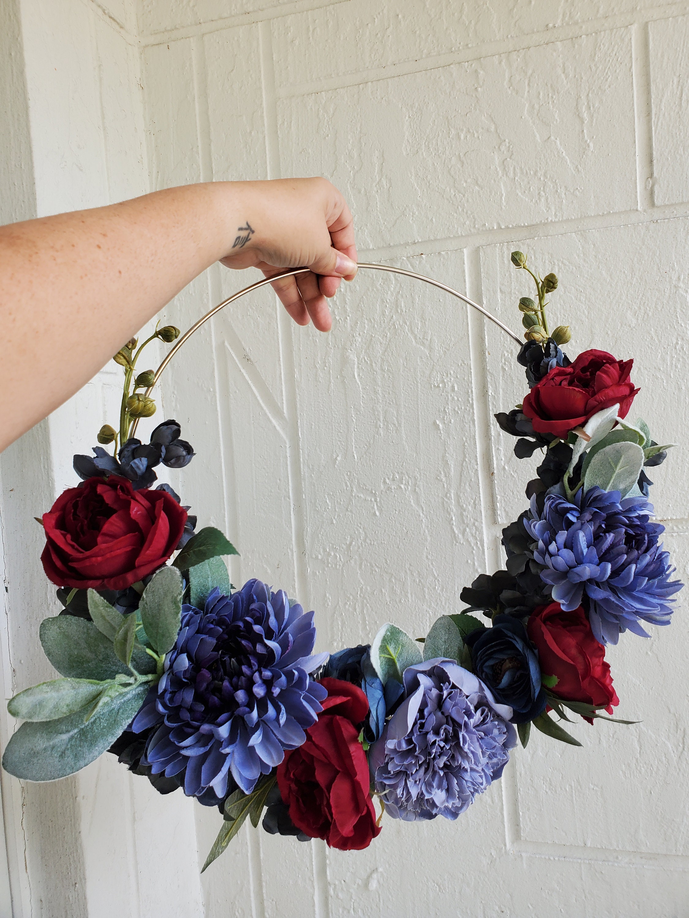 Floral Hoop Bouquet, Flower Wreath, Floral Hoop Decor, Dusty Blue and ...