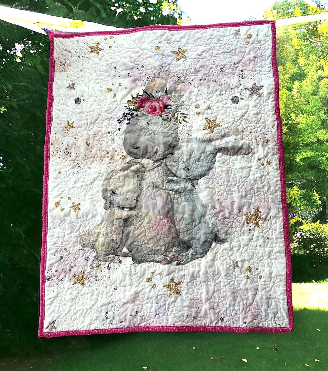 Baby Quilt, Baby Quilt Handmade, Bunny Baby Quilt for Girl, Pink Baby ...