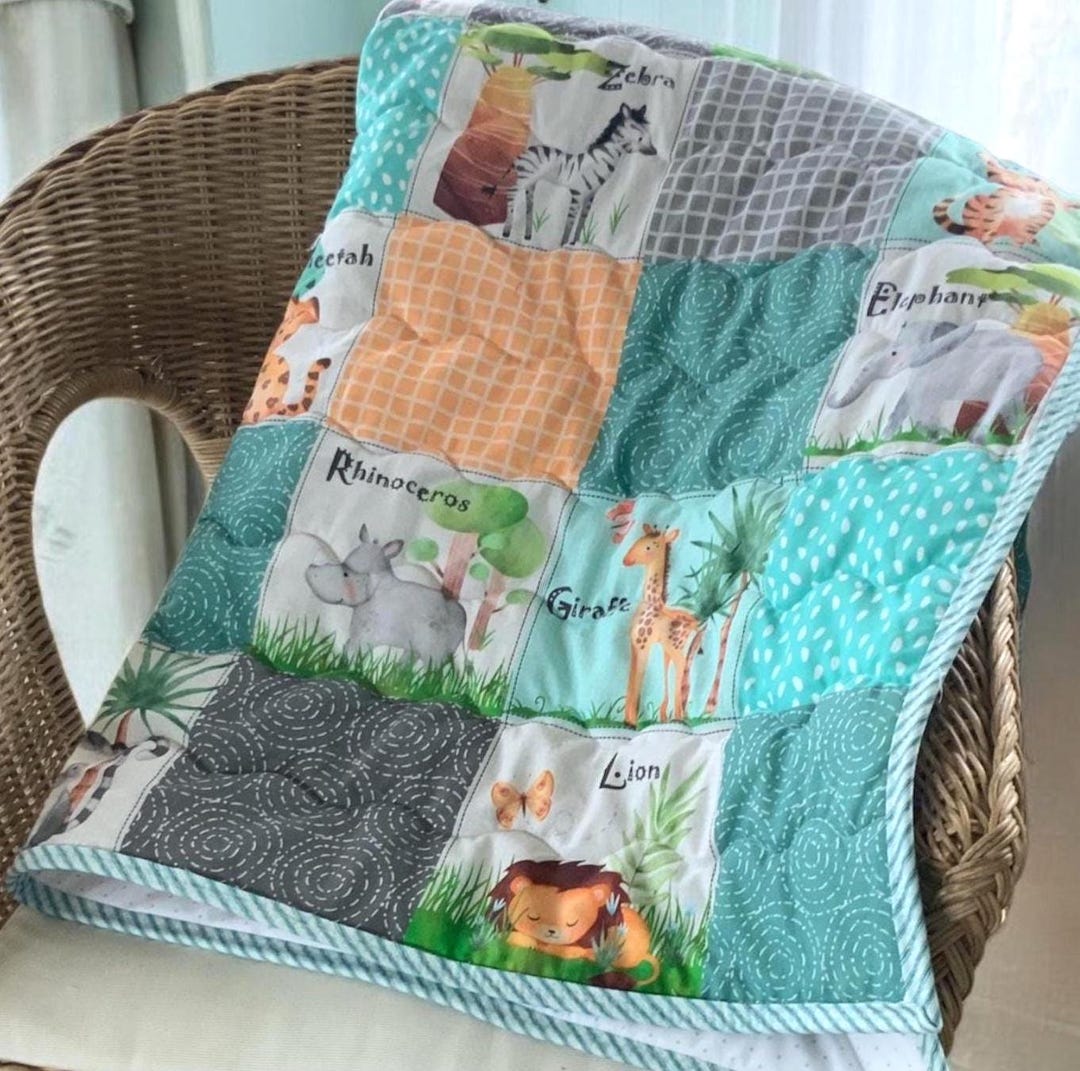 Zoo Animal Quilt, New Baby Quilt, Elephant Baby Quilt, Handmade Baby ...