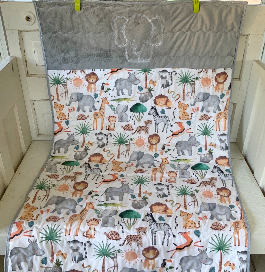 Zoo Animal Quilt, New Baby Quilt, Elephant Baby Quilt, Handmade Baby ...