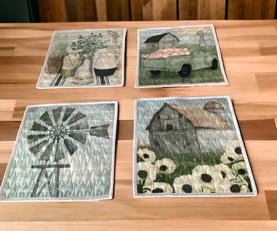 Quilted Placemats, Farm Themed Placemats, Country Life Placemats, Large ...