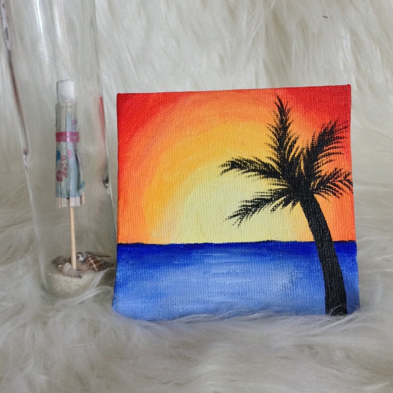 Sunset 4x4 Canvas Painting - Etsy