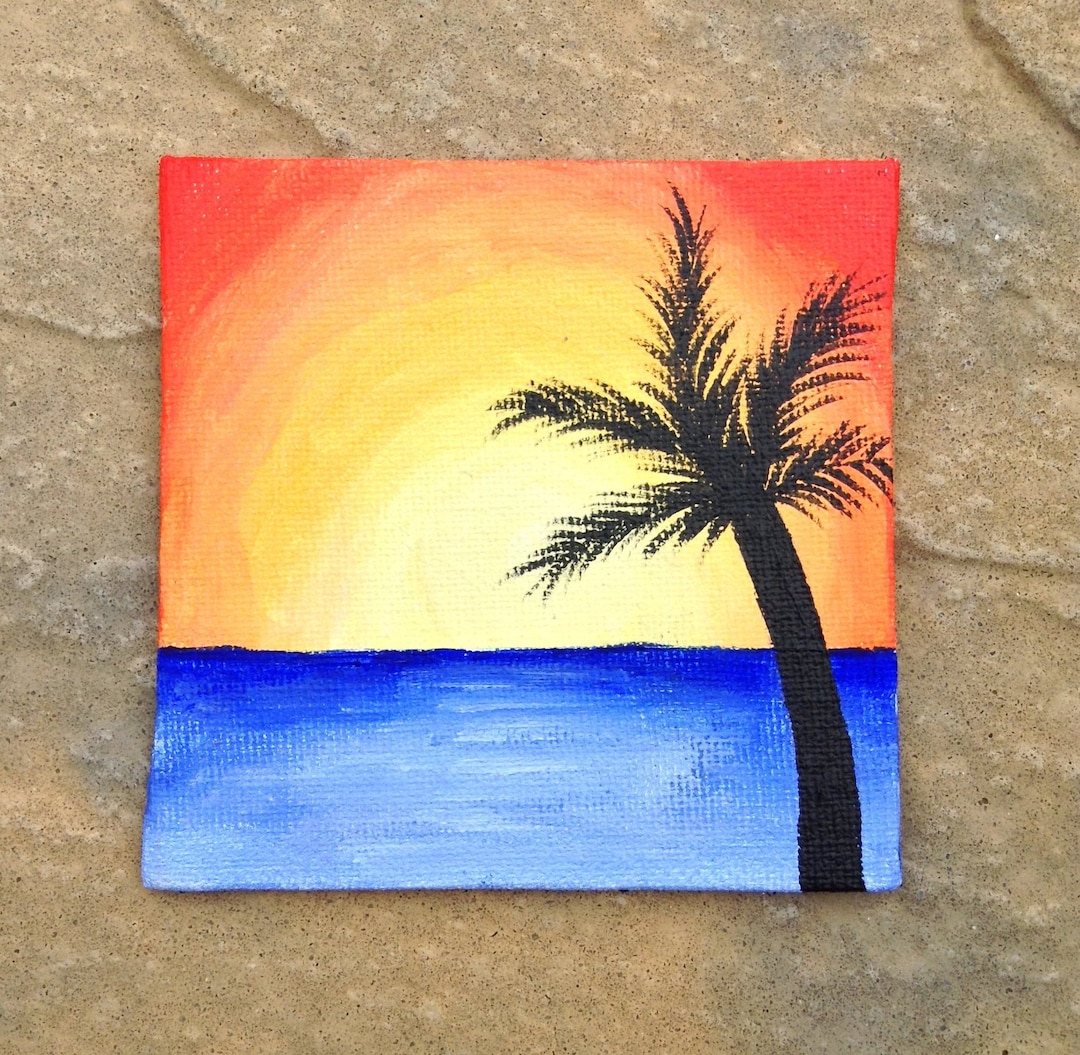 Sunset 4x4 Canvas Painting - Etsy