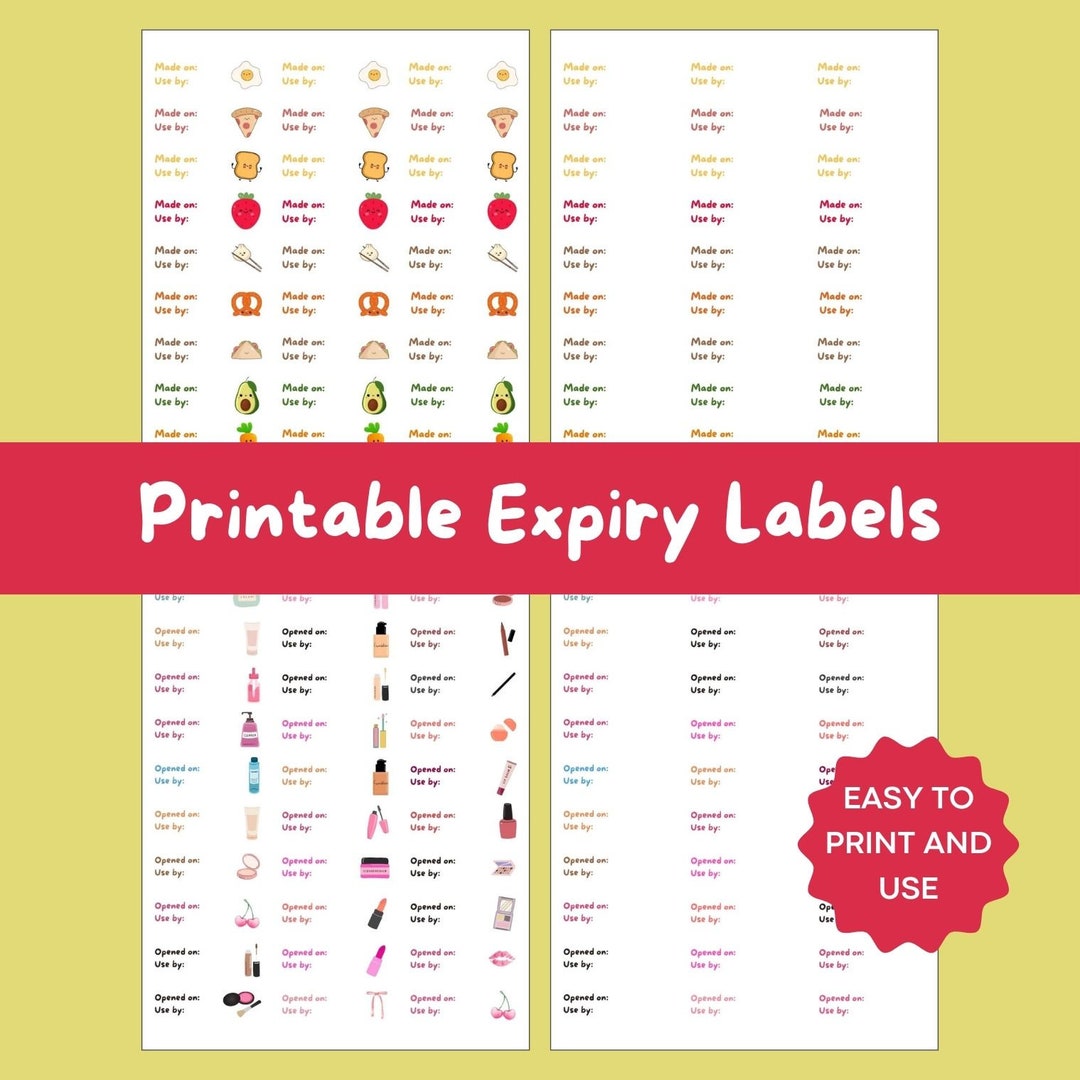 Printable Expiry Labels - Food and Makeup Design PDF Expiration Date 1 ...