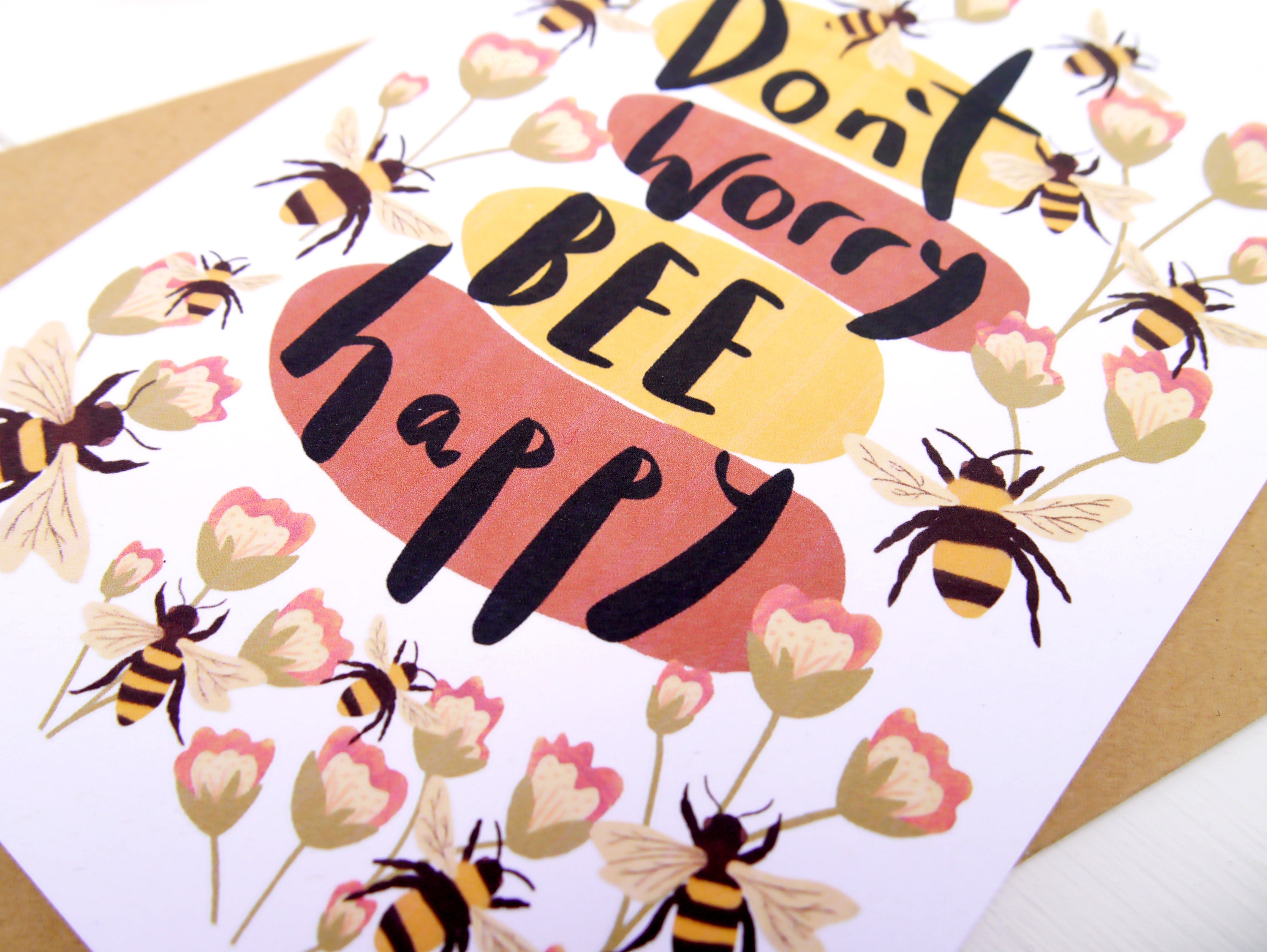 Don't Worry Bee Happy Card, Eco Recycled Nature Bumble Bee Friendship ...