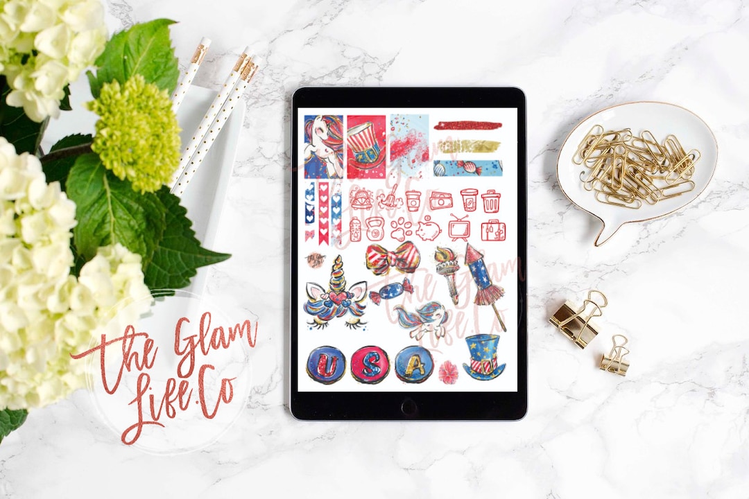 Red White and Blue Digital Planner Sticker Page - Etsy