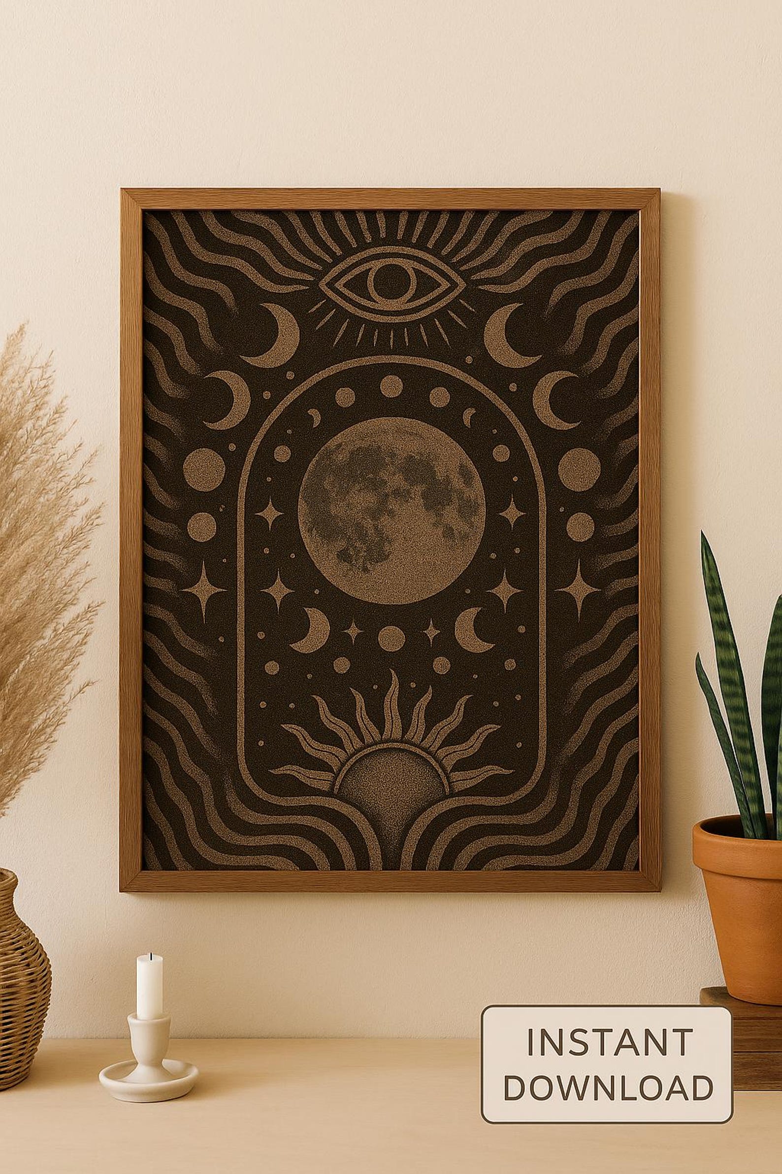 Mystic Moon & Sun Phases Poster – Vintage Celestial Wall Art POD Print ...