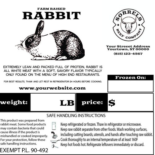 Rabbit Poultry Custom Processing Freezer Label PL 90-492 - Etsy