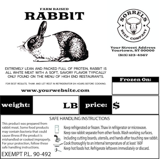Rabbit Poultry Custom Processing Freezer Label PL 90-492 - Etsy