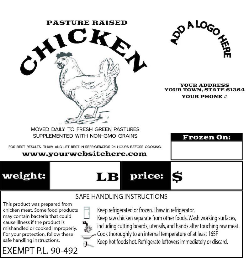 Chicken Poultry Custom Processing Label PL 90-492 EXEMPT - Etsy