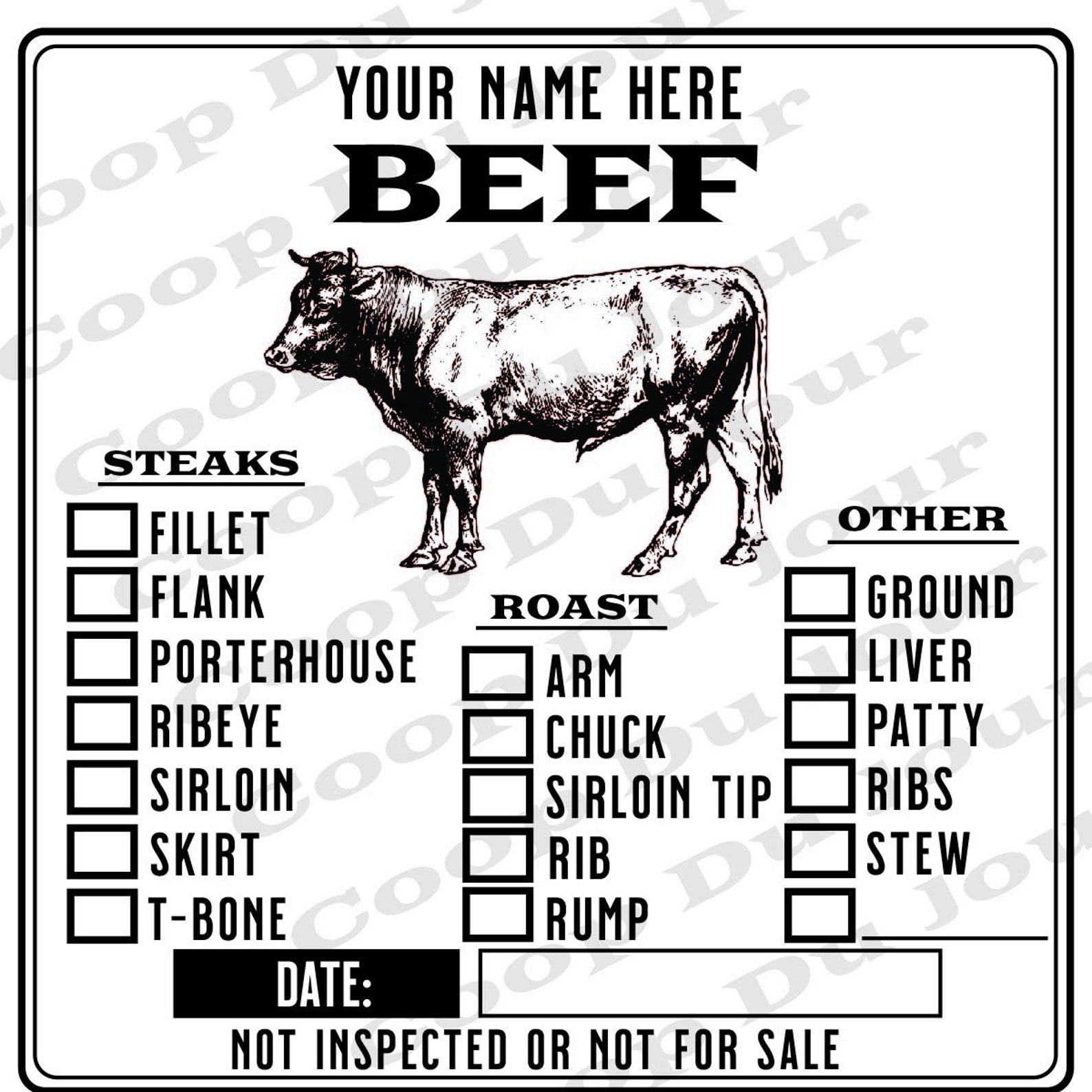BEEF - Custom Check-off Freezer Label - Free Shipping! - Etsy