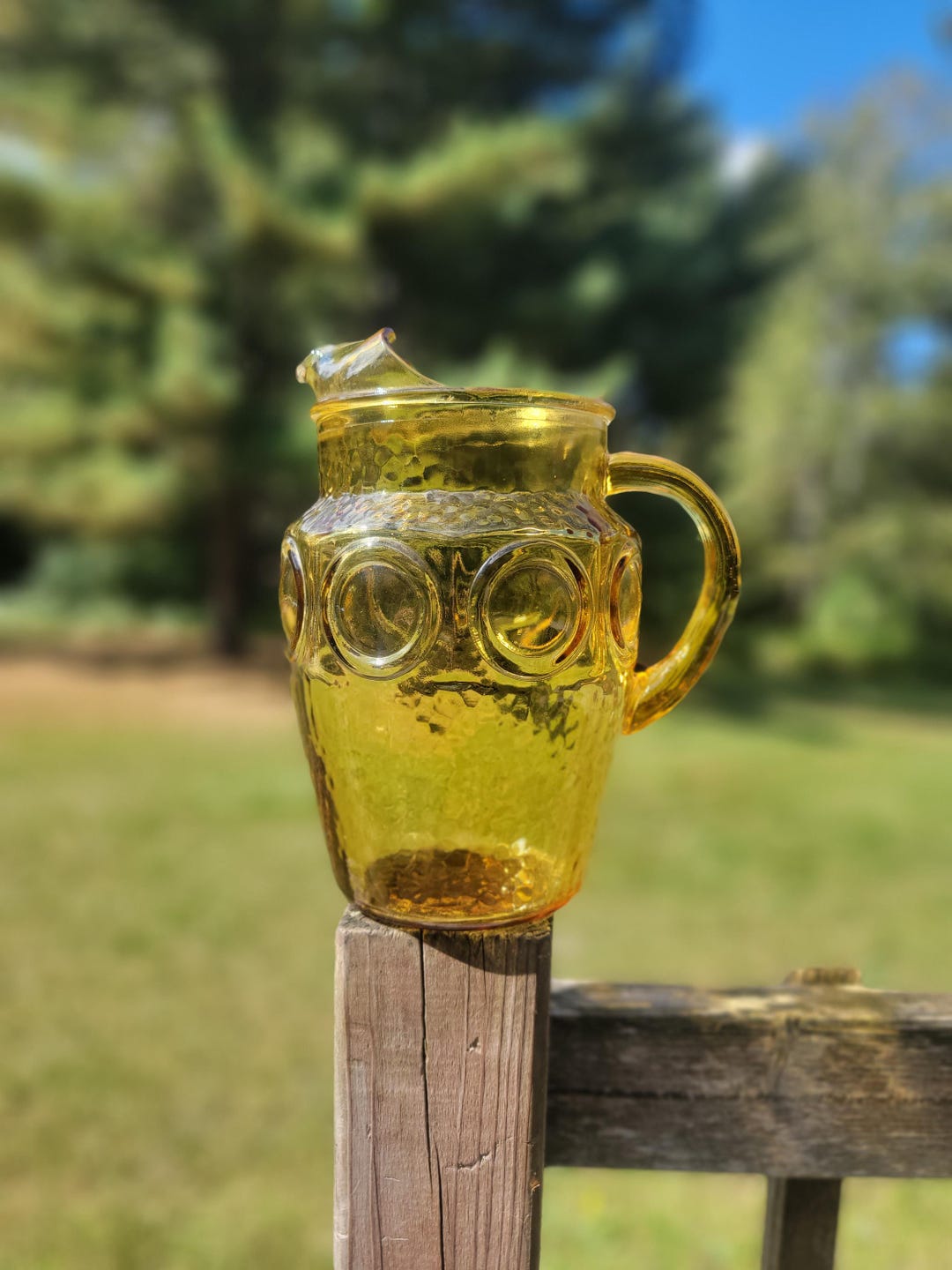 Vintage Anchor Hocking Bullseye Coin Yellow Amber Glass Pitcher - Etsy
