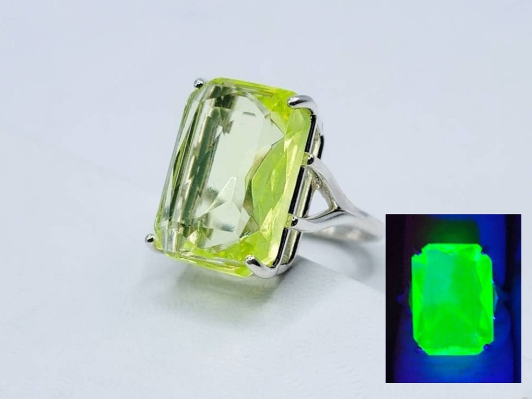 Sterling Vaseline Uranium Glass Ring Emerald Cut 925 Silver - Etsy