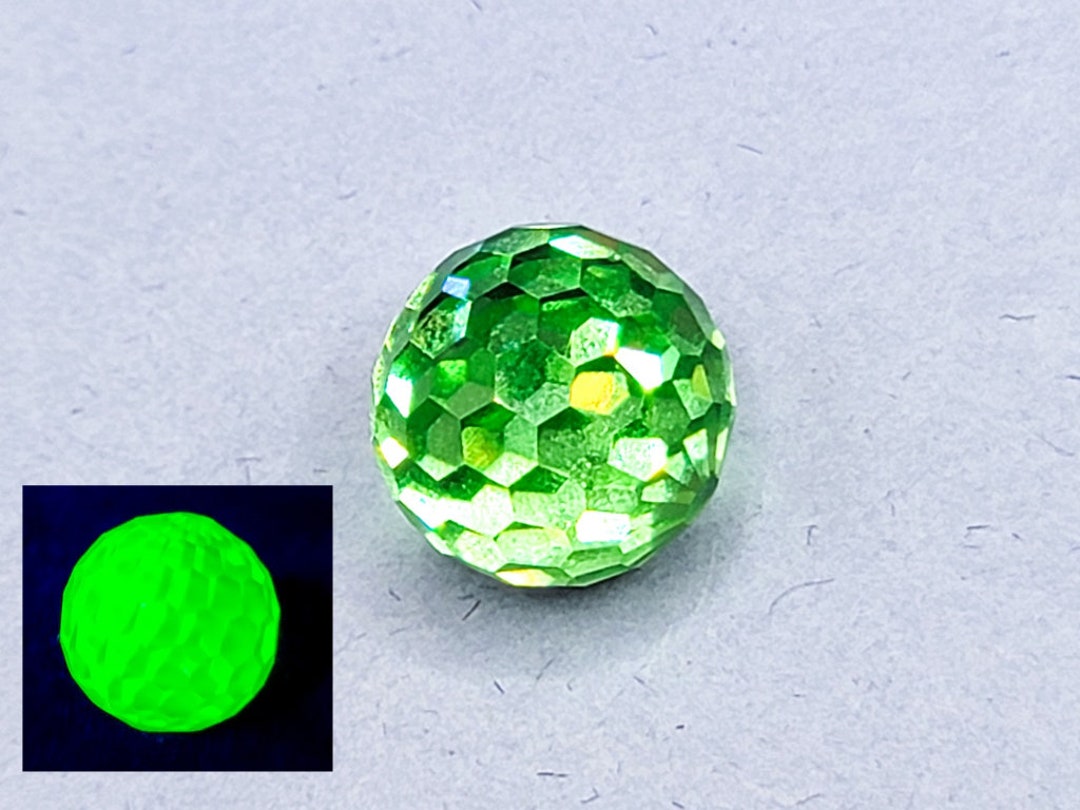 Vintage Disco Ball Uranium Glass Component Green Faceted 16mm 1970s New ...