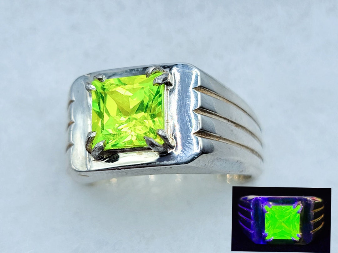 Sterling Luag Men's Ring UV Reactive Lutetium Aluminum Garnet 3.6ct ...