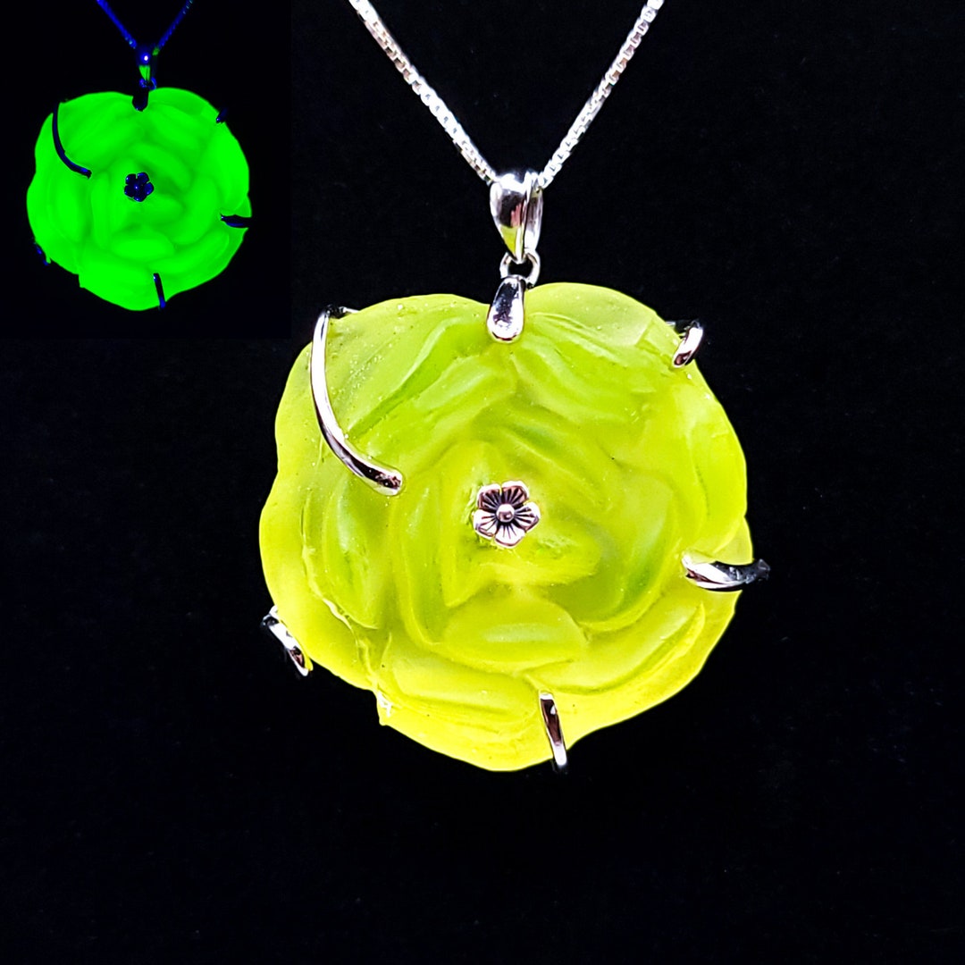 Sterling Yellow Rose Uranium Glass Necklace 1920s Glass 925 Silver - Etsy