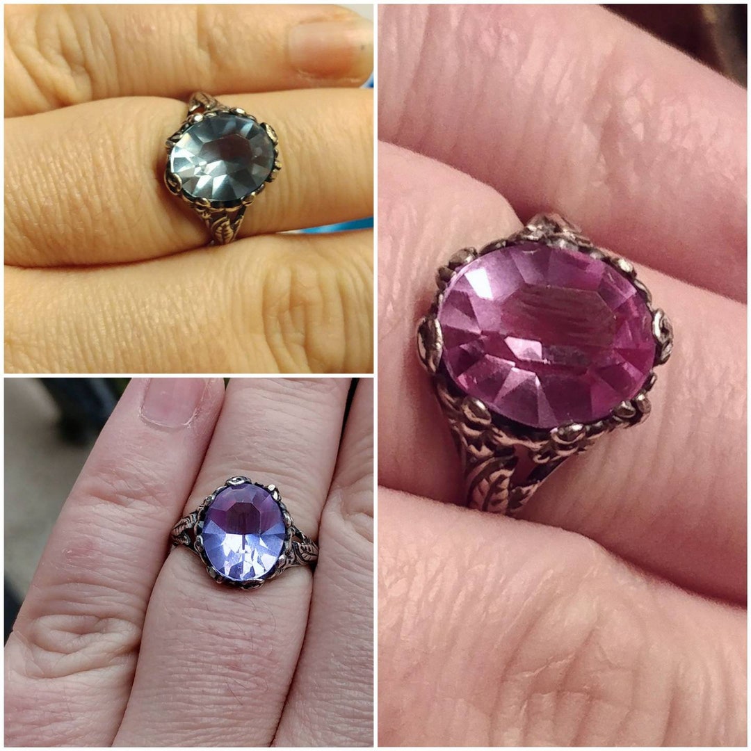 Sterling Silver Neodymium Glass Ring Alexandrite Glass Color Changing ...