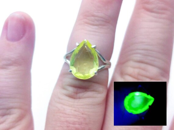 Sterling Vaseline Uranium Glass Ring Pear Cut 925 Silver - Etsy