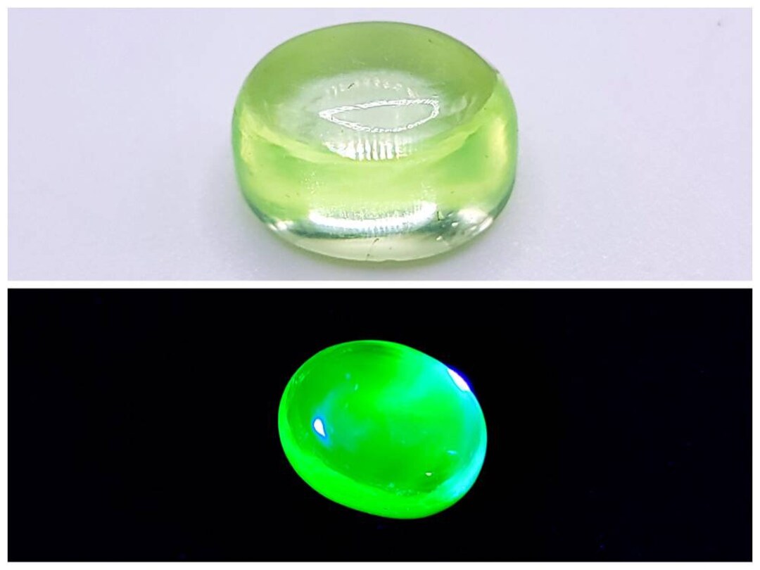 Fluorescent Green Spinel Cabochon Lab-created 13x11mm UV Uranium Glass ...