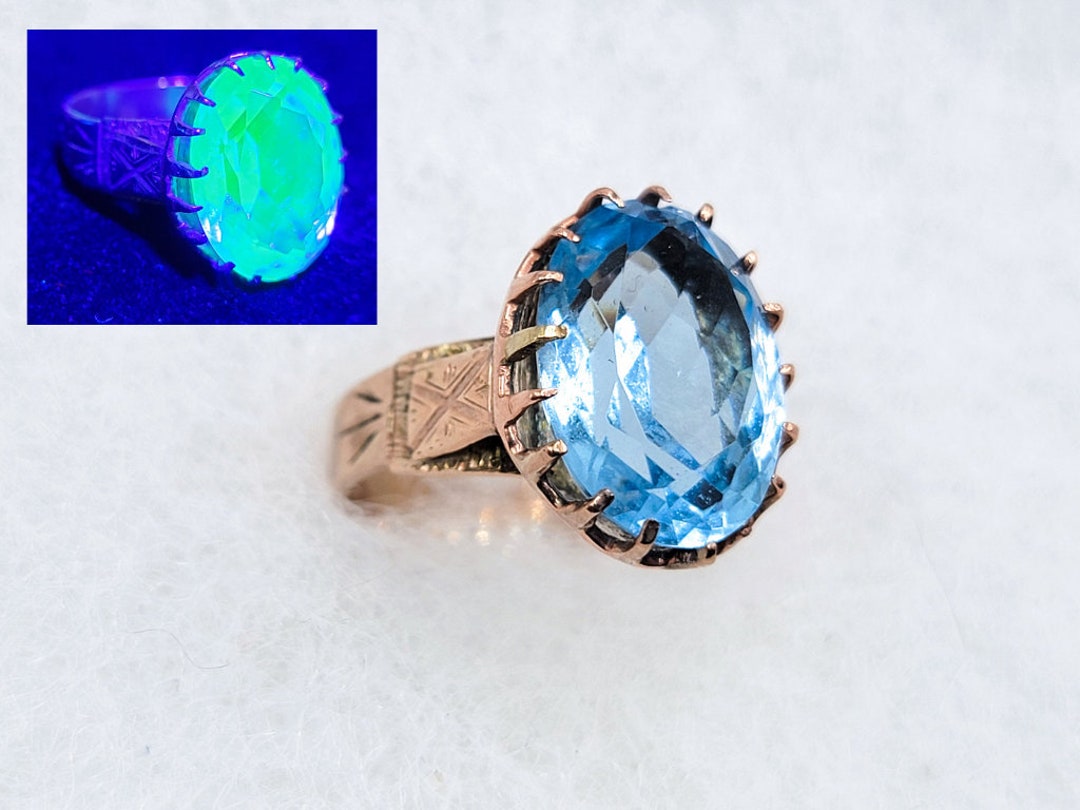10k Blue Uranium Glass Ring Victorian Antique Oval Cut Etched - Etsy