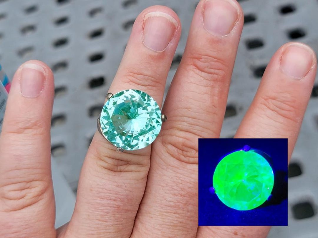 Vintage Large Aqua UV Spinel Ring 925 Sterling Silver Size 6.5 Uranium ...