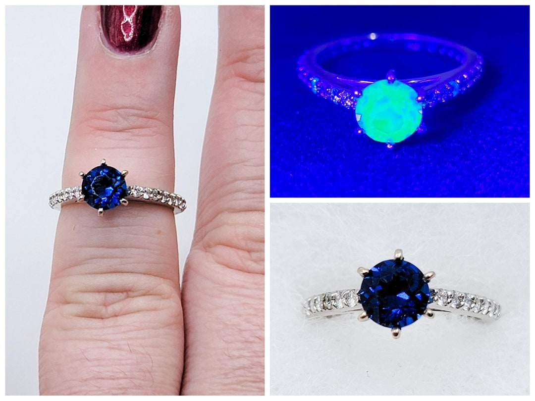 14k Blue Uranium Glass and Diamond Ring Size 6 - Etsy