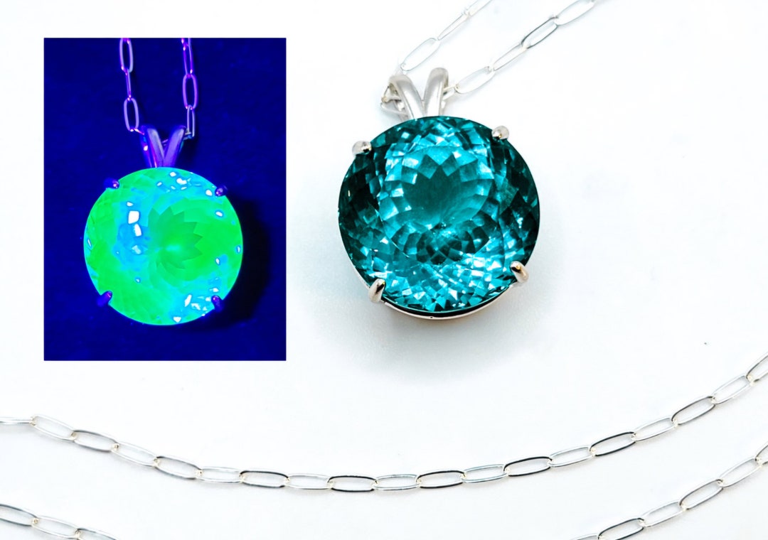 30ct Sea Blue UV Spinel Sterling Necklace Huge Portuguese Cut 925 ...