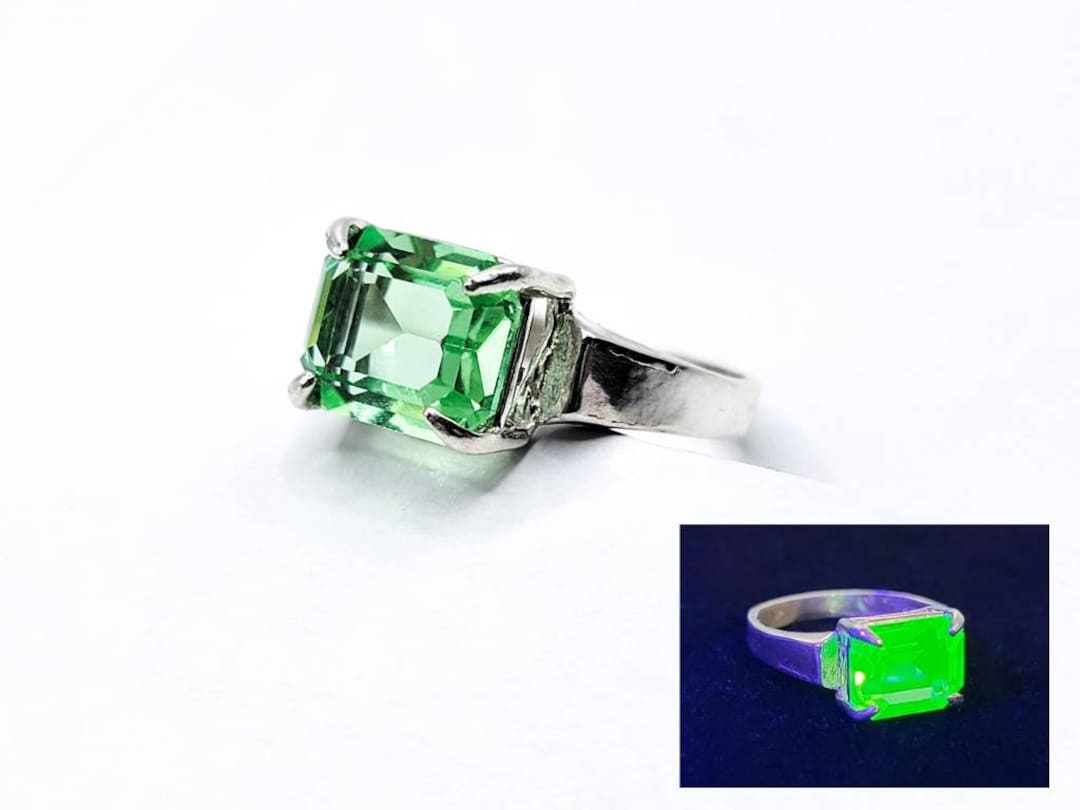 Sterling Uranium Glass Ring East West Emerald Cut 925 Silver - Etsy