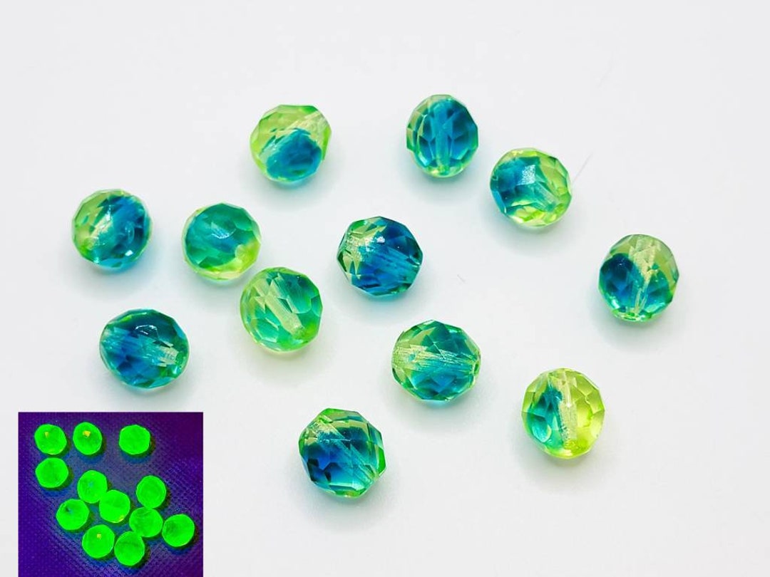 Bicolor Uranium Glass Beads Czech 8mm 10mm Yellow Blue Fire Polished ...