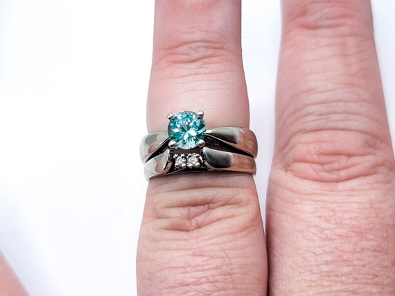 18k Platinum UV Spinel Diamond Wedding Ring Set White… - Gem