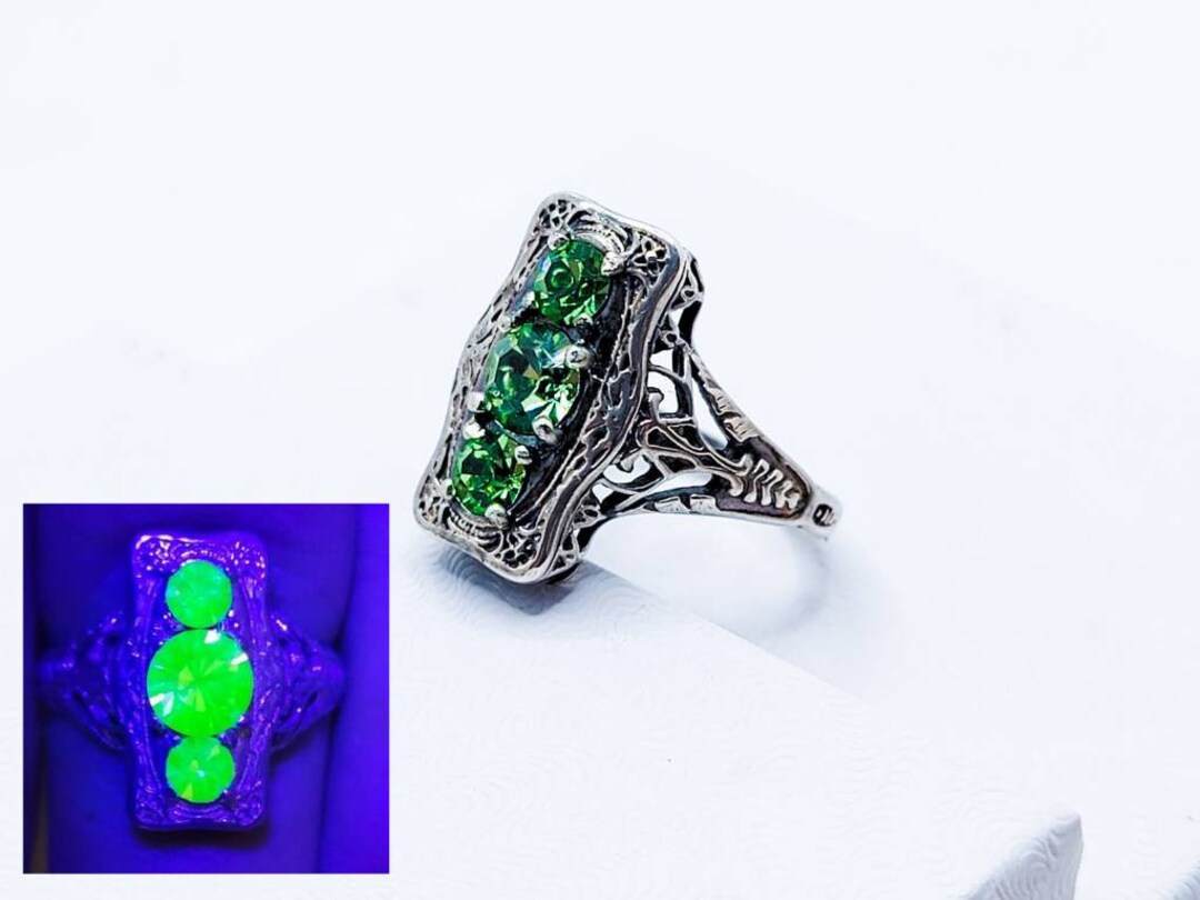 Sterling Uranium Glass Ring Art Deco Shield 925 Silver - Etsy