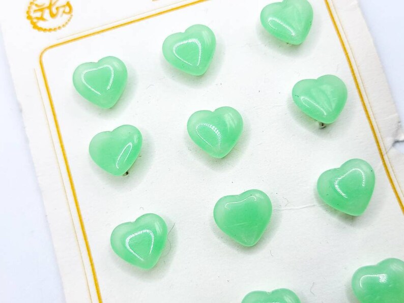 Vintage Uranium Glass Buttons Heart Card 1990s Czech Glass Buttons Mint ...