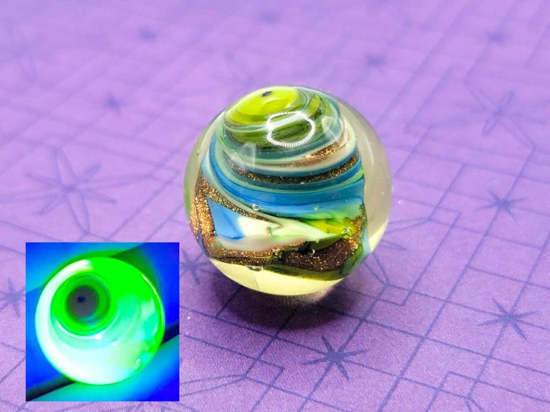 20mm Handmade Uranium Glass Marble Blue Green Swirl Color Aventurine ...