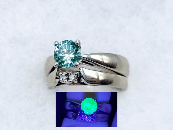 18k Platinum UV Spinel Diamond Wedding Ring Set White… - Gem