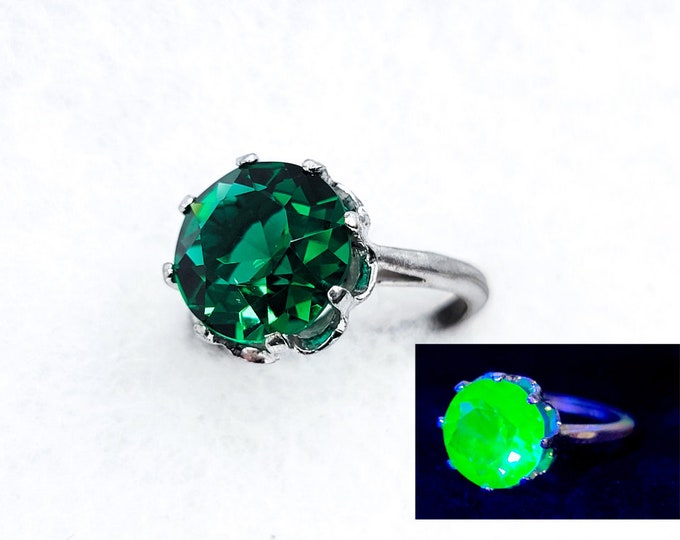Vintage Sterling Uranium Glass Ring Clark & Coombs Rare Dark Green 925 ...