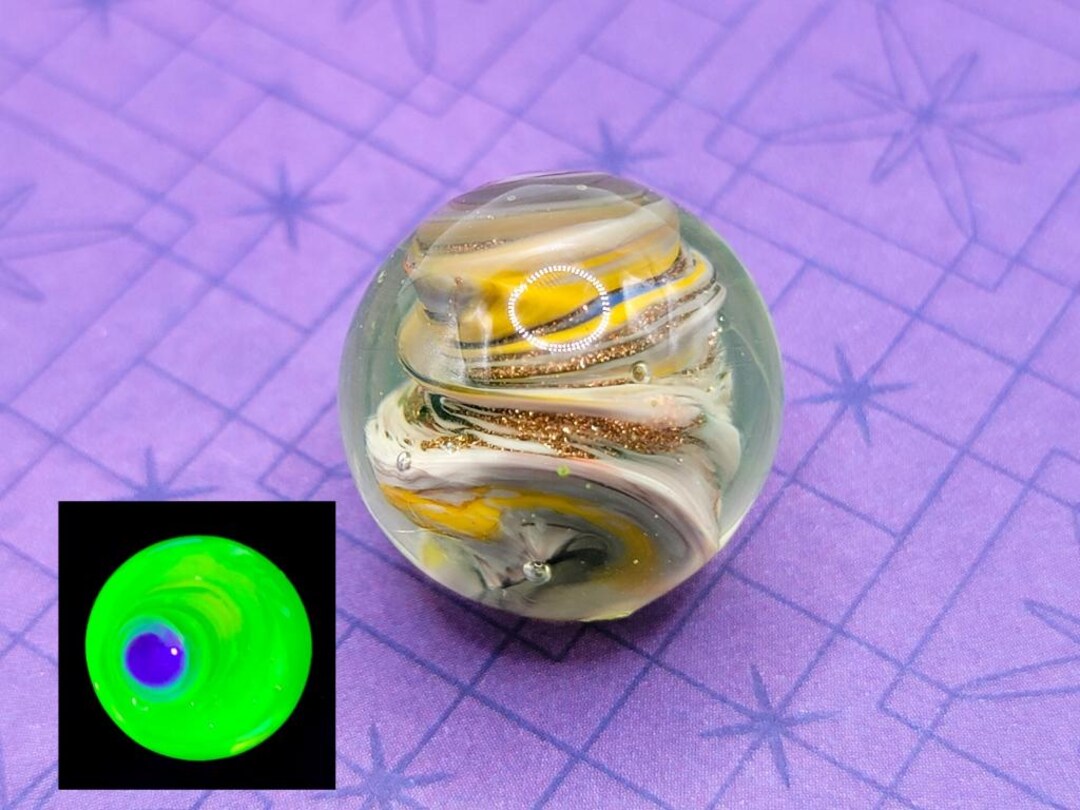 20mm Handmade Uranium Glass Marble White Yellow Swirl Color Aventurine ...