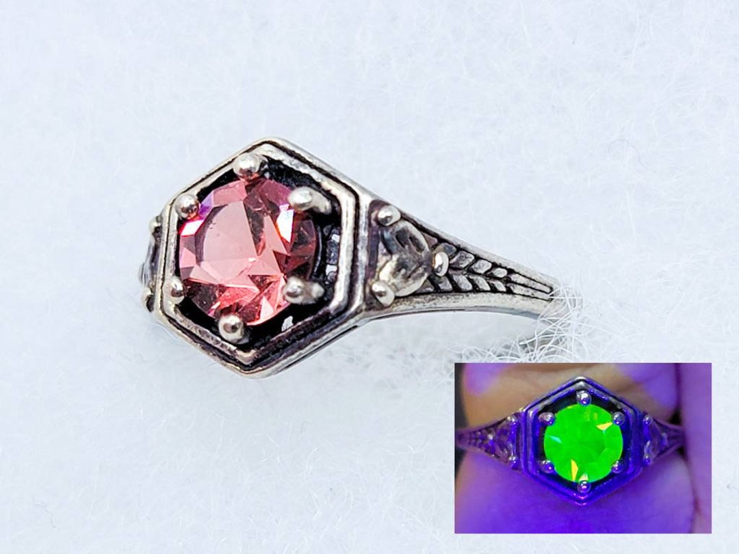 Sterling Pink Uranium Glass Ring Edwardian Style 925 Silver - Etsy
