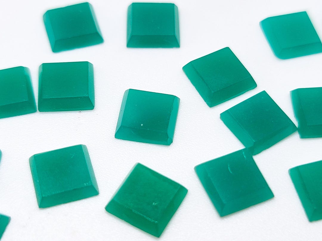 20pcs Vintage Green Square Glass Cabochon 7mm Flat Back Czech Glass ...